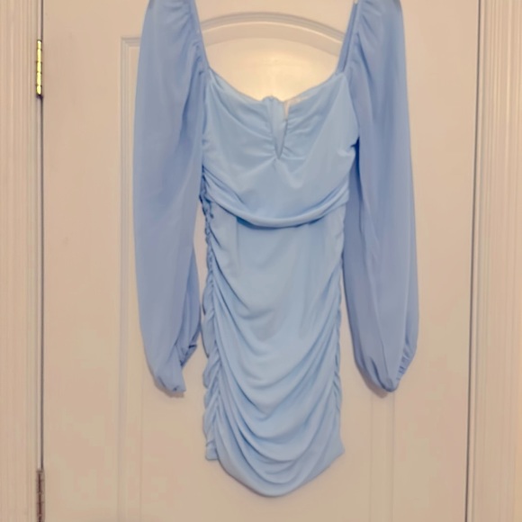 Hello Molly | Dresses | Hello Molly Ice Blue Ruched Mini Dress With ...